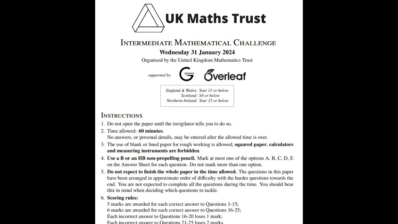 UKMT Intermediate Maths Challenge 2024 - YouTube