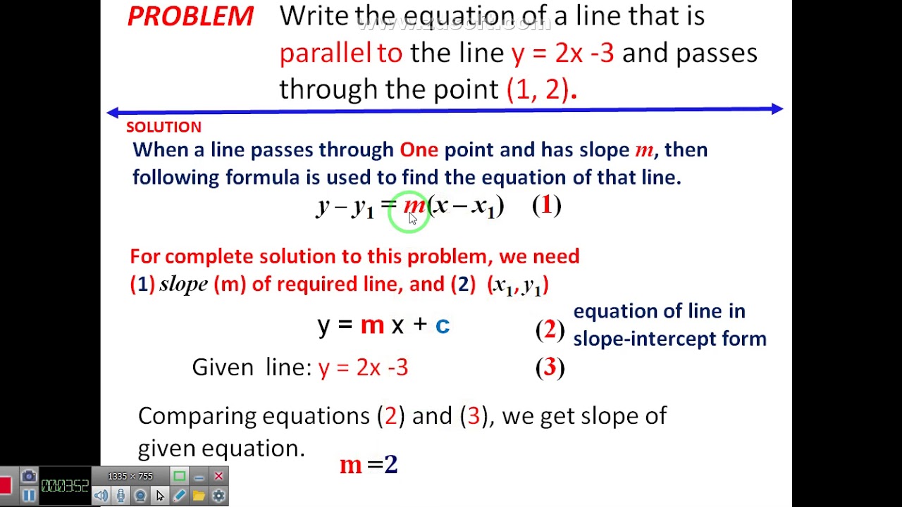 EQUATION OF LINE WITH ONE POINT AND SLOPE VALUE - YouTube