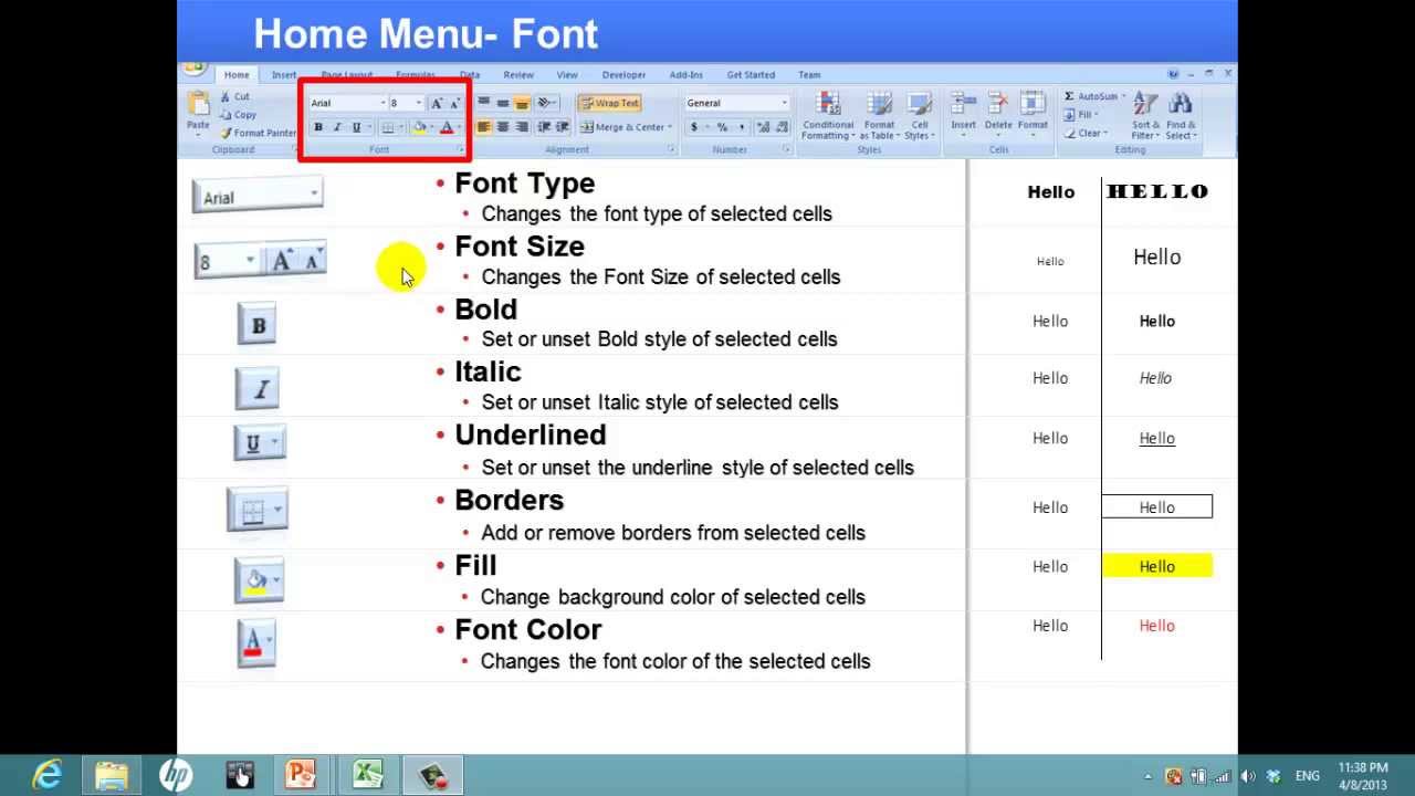 Basic 5 Excel Home Font Submenu - YouTube