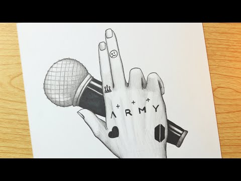 BTS army hand drawing with mic || BTS pencil sketch idea || Kpop drawing easy