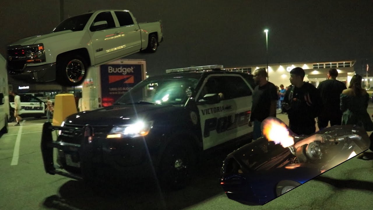 Cops try to shut down car meet !!! (Corvette shoots big flames) - YouTube