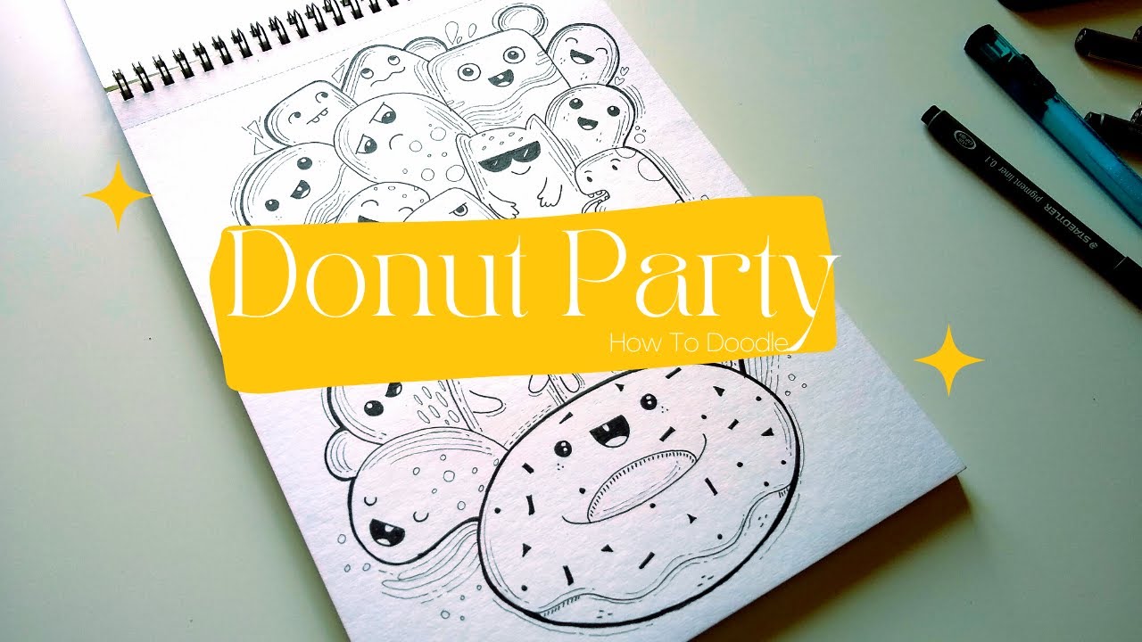 Doodle Art | Day 92 ~ Donut Party 😀 A Quick Doodle For Beginners - YouTube
