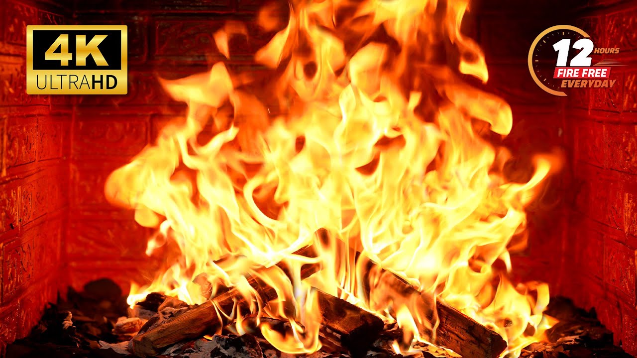 🔥 FIREPLACE Ultra HD 4K. Crackling Fireplace with Golden Flames ...