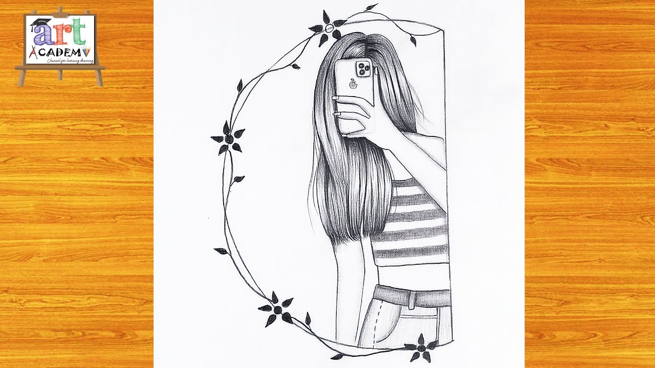 Easy Drawing Tutorial: Draw a Girl Taking a Selfie with a Long Hair 🎨 ...