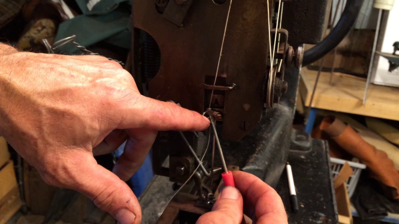 How to thread a 1919 Bauer harness sewing machine - YouTube