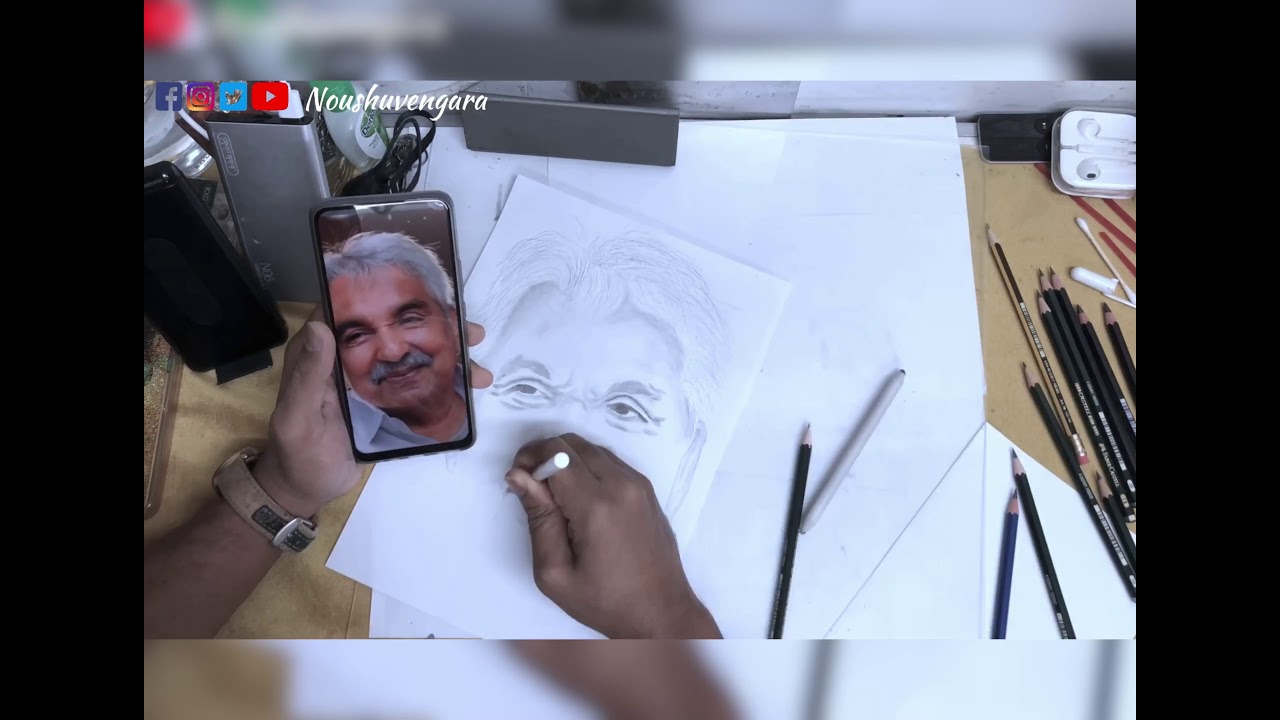 Portrait Drawing of UMMAN CHANDY sir/with complete recording - YouTube