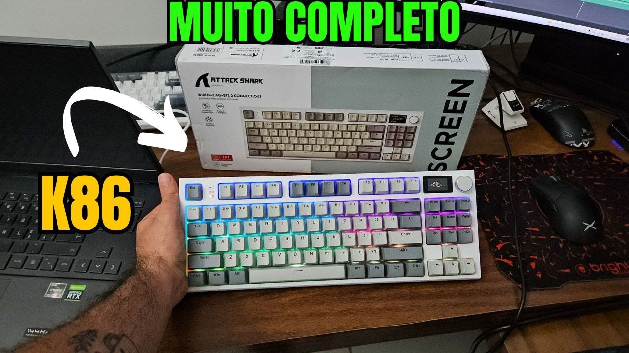 TECLADO MECANICO K86 ATTACK SHARK, SEM FIO, COM TELA LCD E MUITO ...