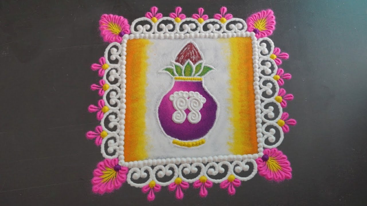 Easy Kalash Rangoli For Navratri || Navratri Pujan Rangoli || Diwali ...