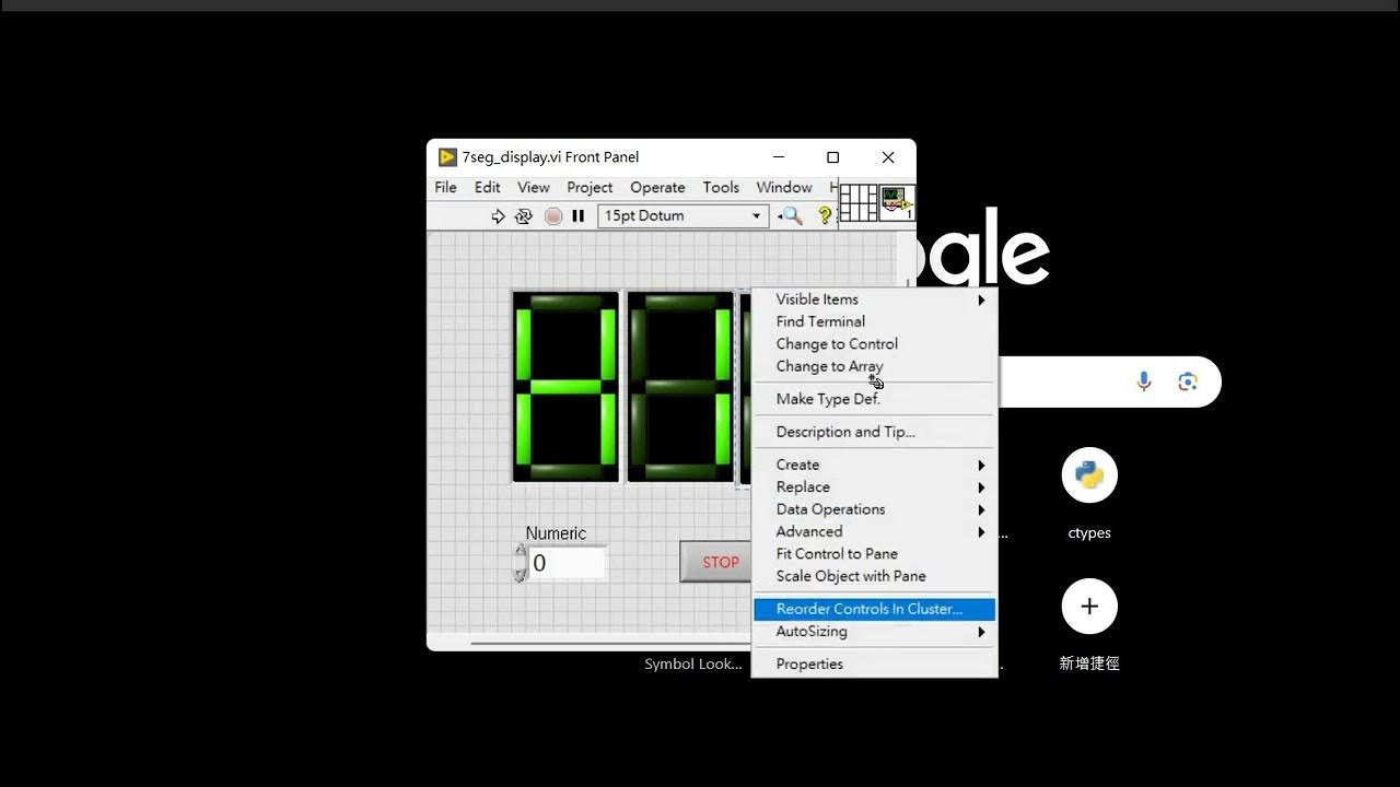 Seven segments 7 LED display on LabVIEW front panel - YouTube