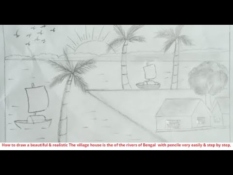How to draw a beautiful & realistic village house with pencile easily ...