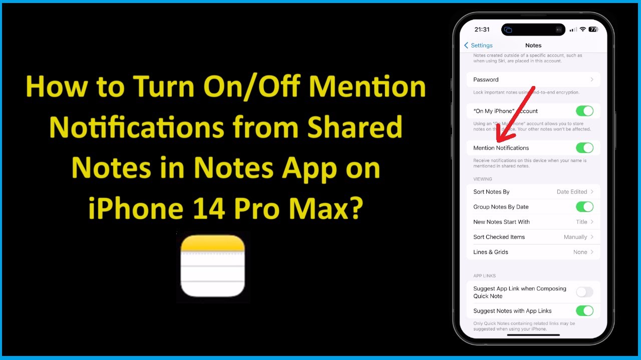 How to Turn On/Off Mention Notifications from Shared Notes in Notes App ...