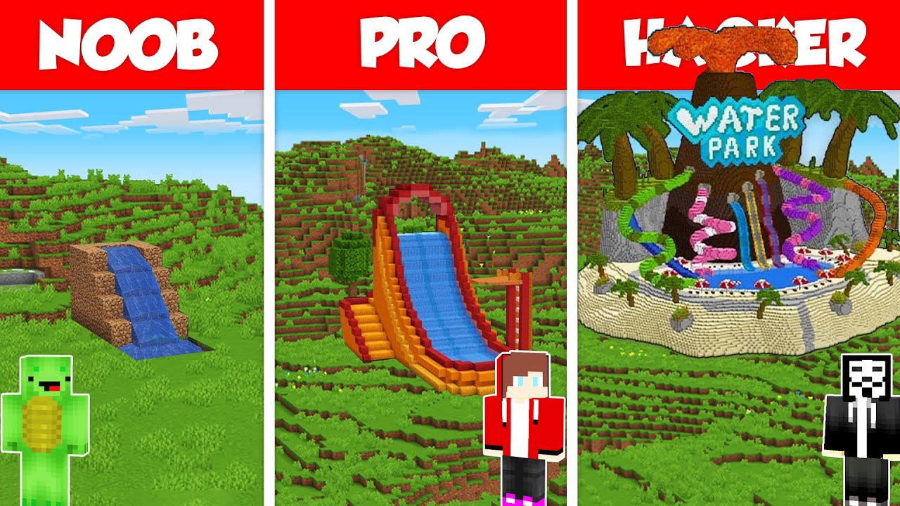 Water Slide from Water Park Build Battle Challenge - JJ vs Mikey vs ...