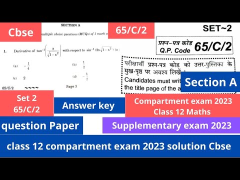 class 12 maths compartment paper 2023 | set 2 | Answer key | 65/C/2 ...
