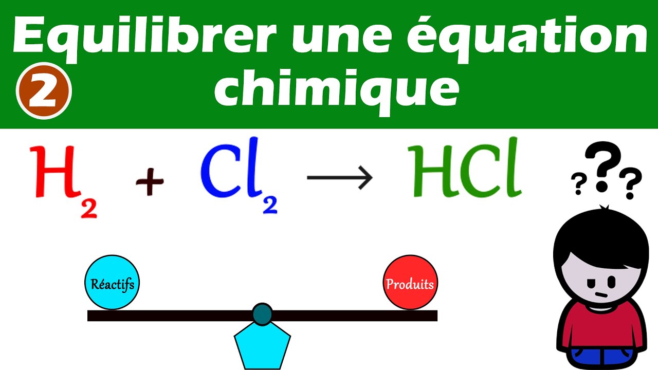Équilibrer ajuster une équation chimique de réaction H2 + Cl2 = HCL ...
