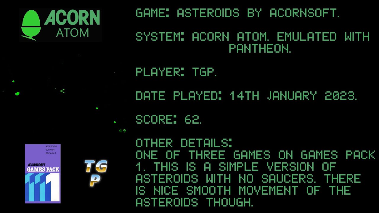 Asteroids by Acornsoft (Acorn Games Pack 1) - Acorn Atom - 62 points ...