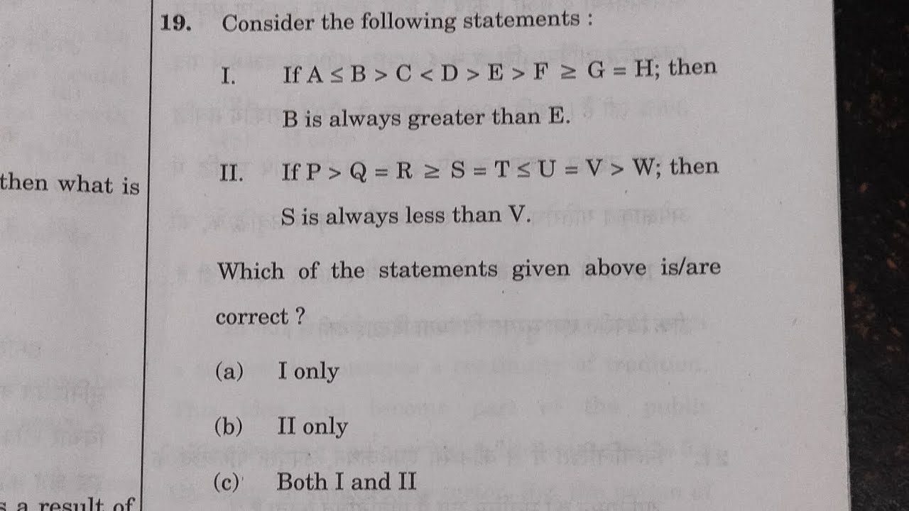 IfPQRSTUVW; then S is always less than V.Which of the statements given ...