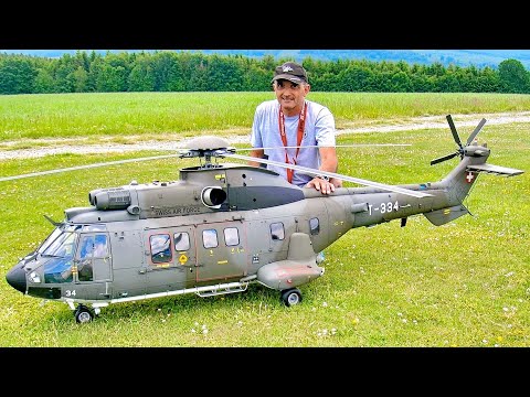HUGE MODEL !!! RC AS-332 SUPER-PUMA / SCALE ELECTRIC MODEL HELICOPTER / FLIGHT DEMONSTRATION !!!