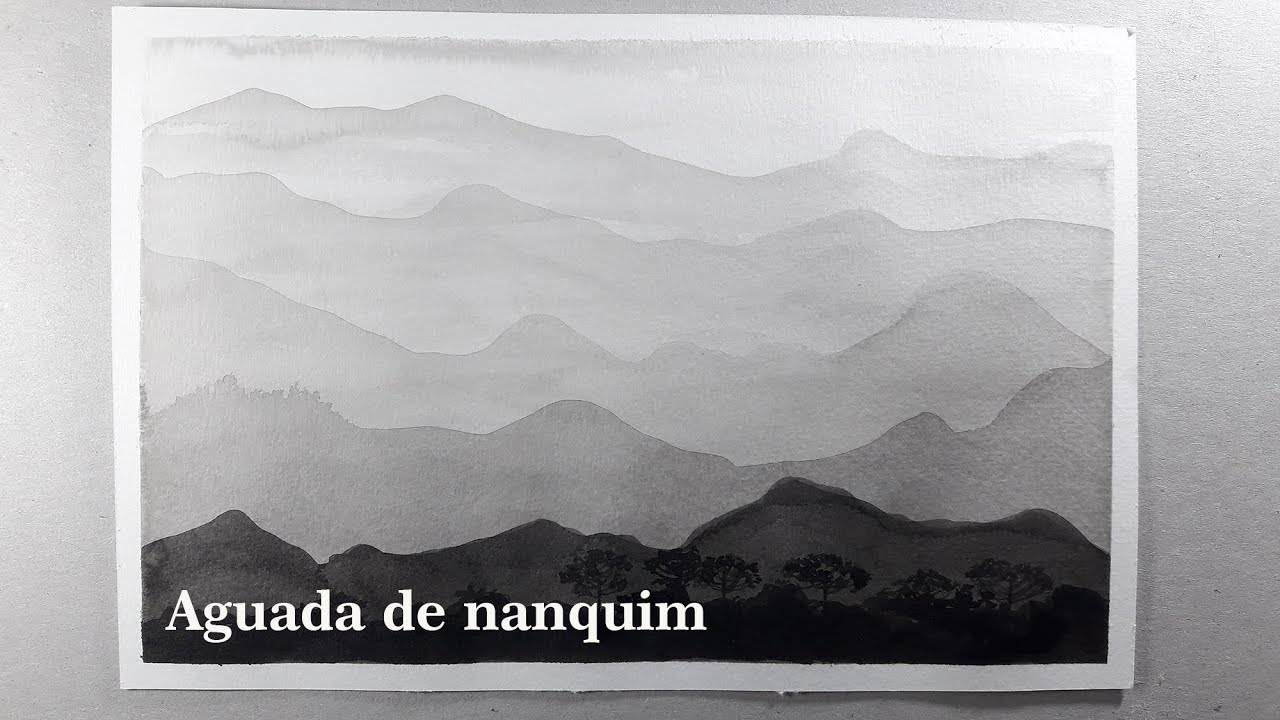 Demonstração de Aguada de nanquim | Iniciante | Paisagem - YouTube