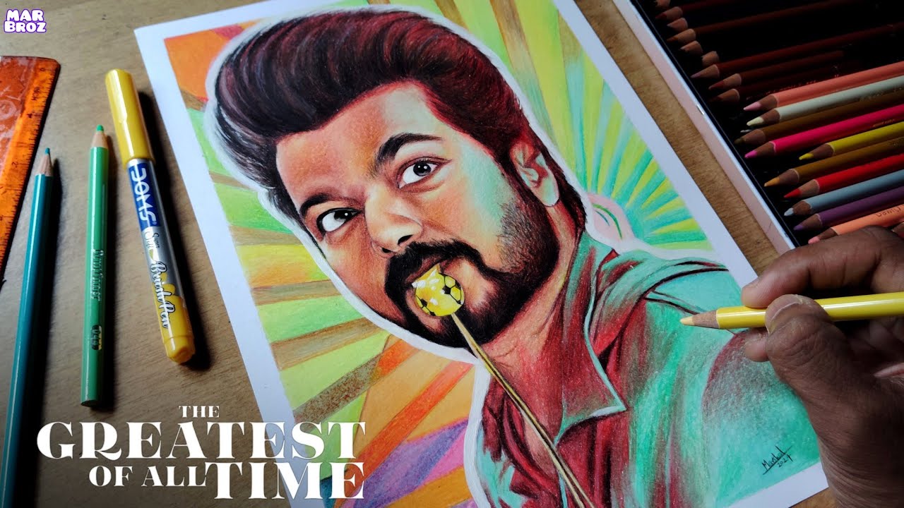 The GOAT Vijay Drawing | Colour Pencil Tutorial |The Greatest of All ...