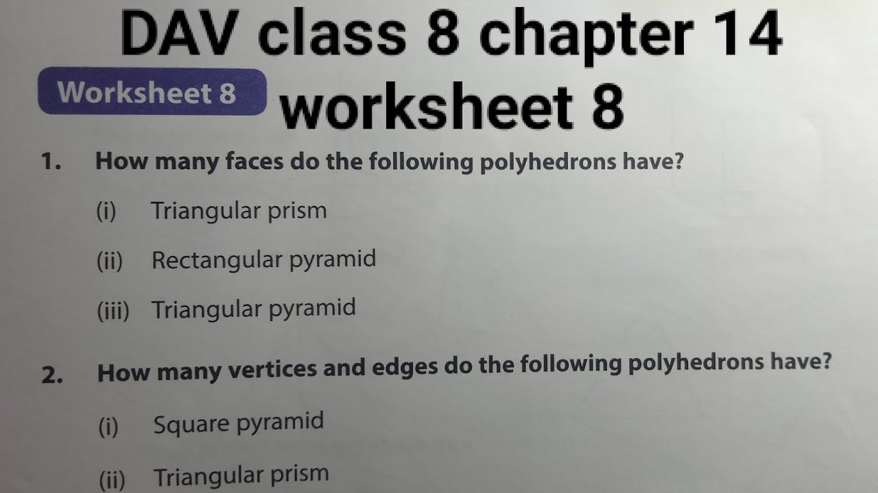 DAV class 8 chapter 14 worksheet 8 ।Class 8 maths chapter 14 worksheet ...