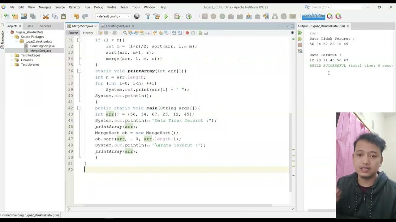 Tugas 2 - Struktur Data MSIM4202 || MergeSort, CountingSort || Apache NetBeans 21. - YouTube