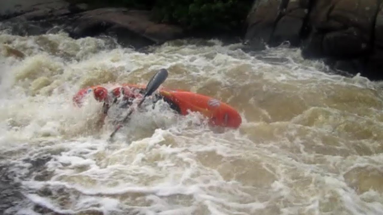 Red River Wisconsin whitewater kayaking at a hefty 430 CFS - YouTube