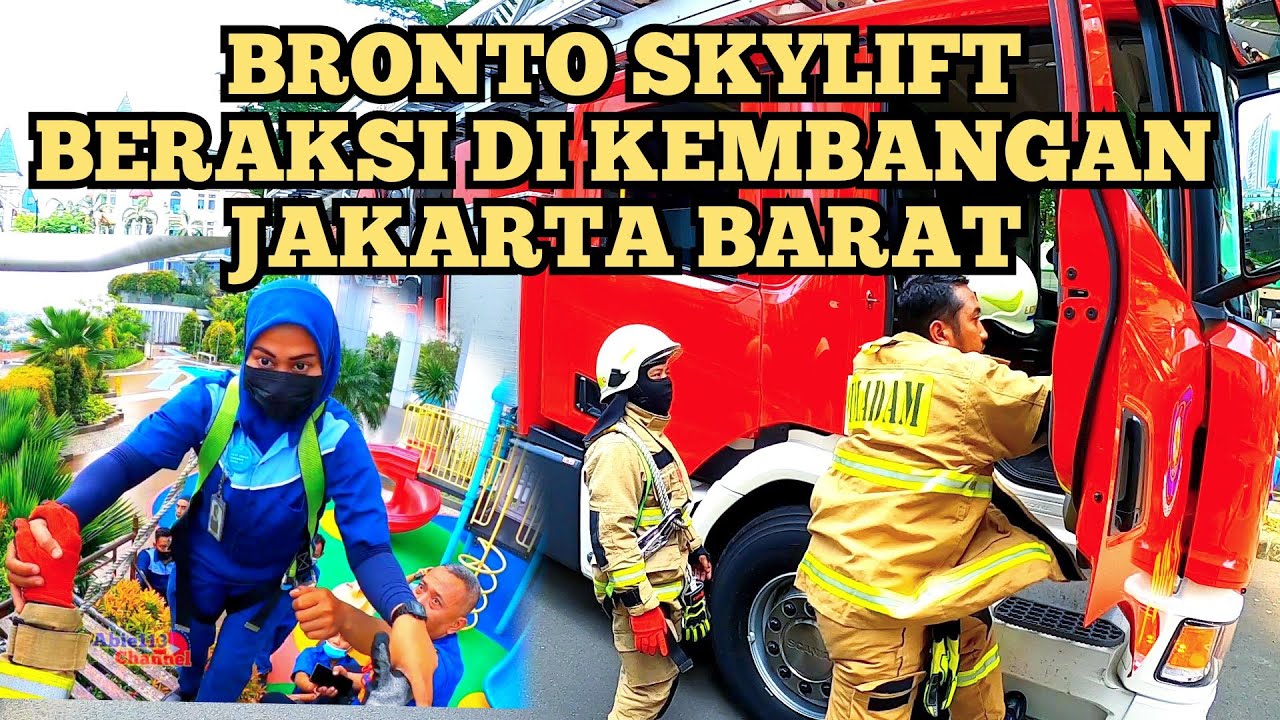 BRONTO SKYLIFT 55M BERAKSI DI APARTEMENT THE WINDSOR JAKARTA BARAT - YouTube