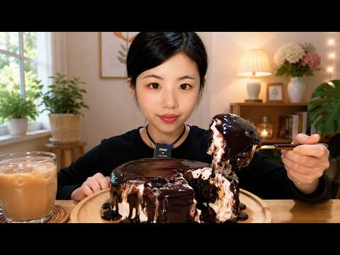 Chocolate Layer Cake with Rich Cream Dessert Mukbang