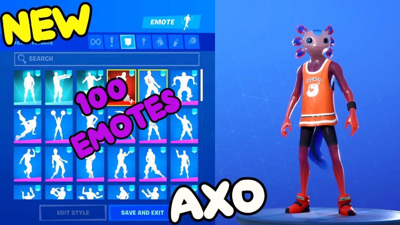 Fortnite Axo Skin with all Top Fortnite Dances and Emotes. - YouTube
