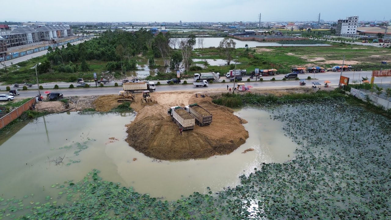 Ep1. New landfill development project by Komatsu Bulldozer with dump ...