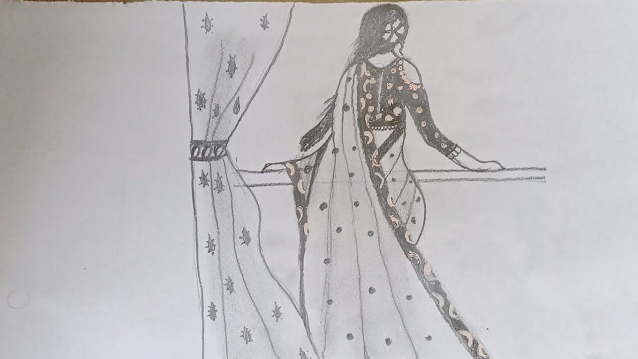 how to draw traditional girl//pencil sketch drawing//girl back side ...