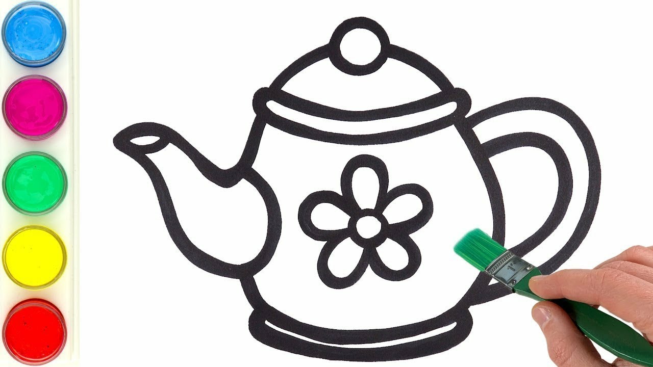How to draw a teapot| simple and easy drawing painting and Coloring for ...