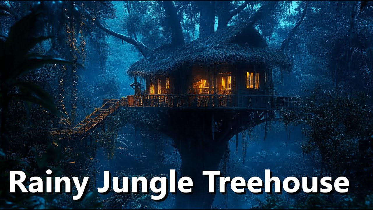 Rainy Jungle Treehouse 🌿⛈️🌙 Sleep/Study Music & ASMR - YouTube