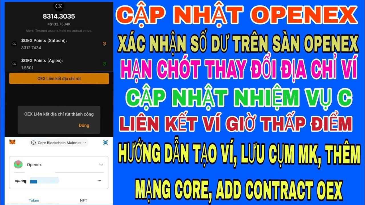 OPENEX - Cập nhật thông tin quan trọng, hướng dẫn tạo ví, lưu mk, thêm mạng Core, contract oex ...