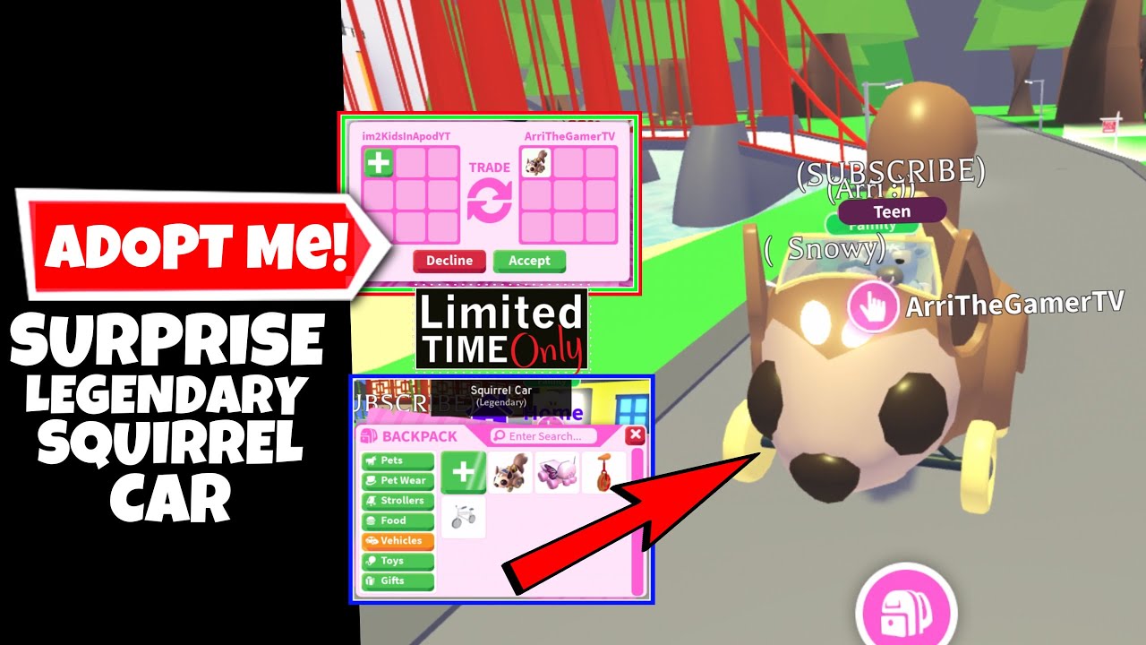 Gifting a Limited Legendary Squirrel Car to a Fan! Adopt Me RolePlay ...