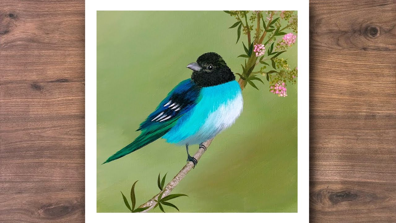 Acrylic painting bird tutorial/ Acrylic painting blue bird/ Step by ...