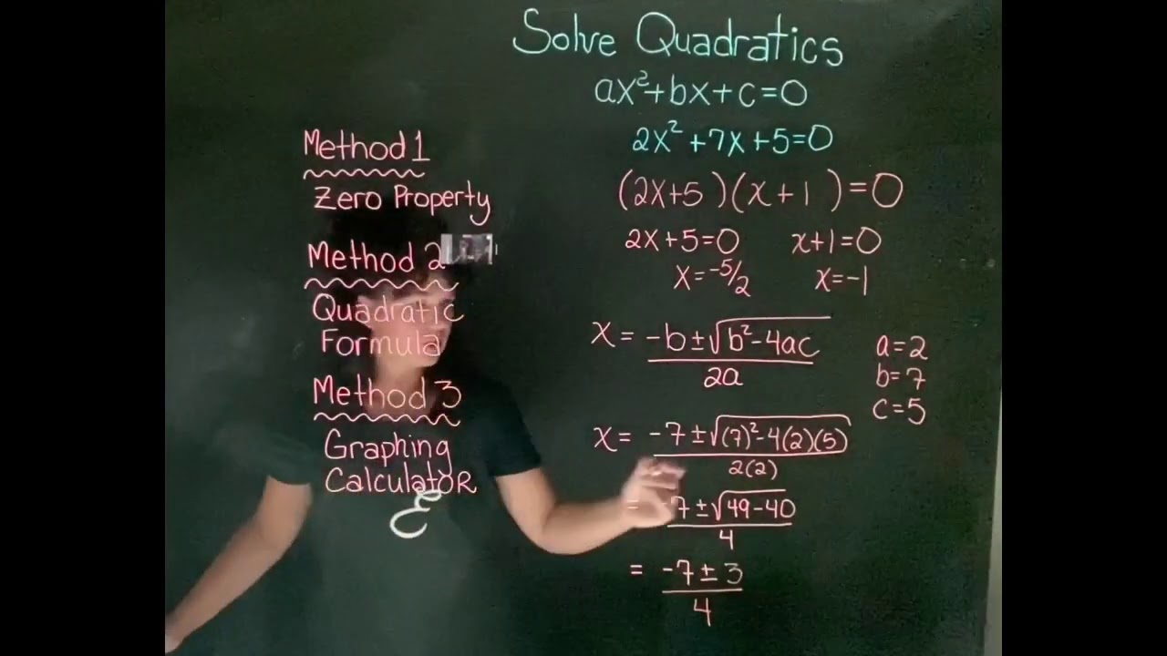 EX1 Solving Quadratic Eq using Zero Property, Quadratic Formula ...