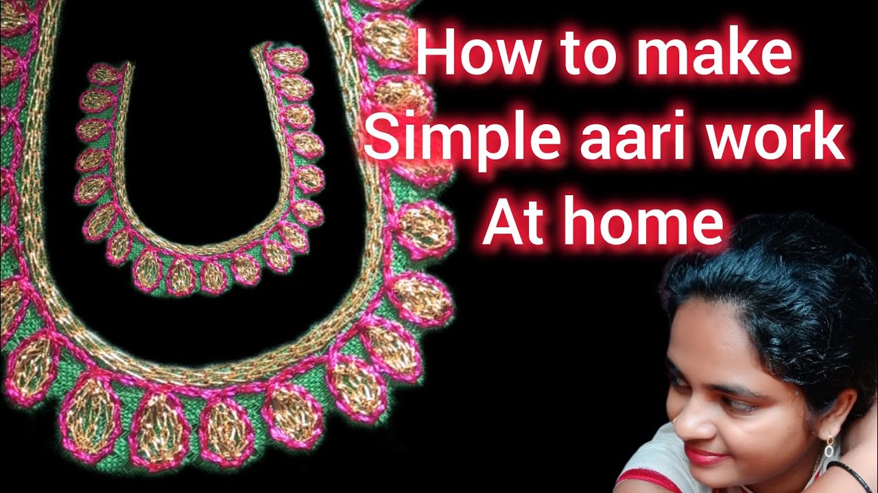 how to make simple aari work at home | Simple aari work blouse design ...
