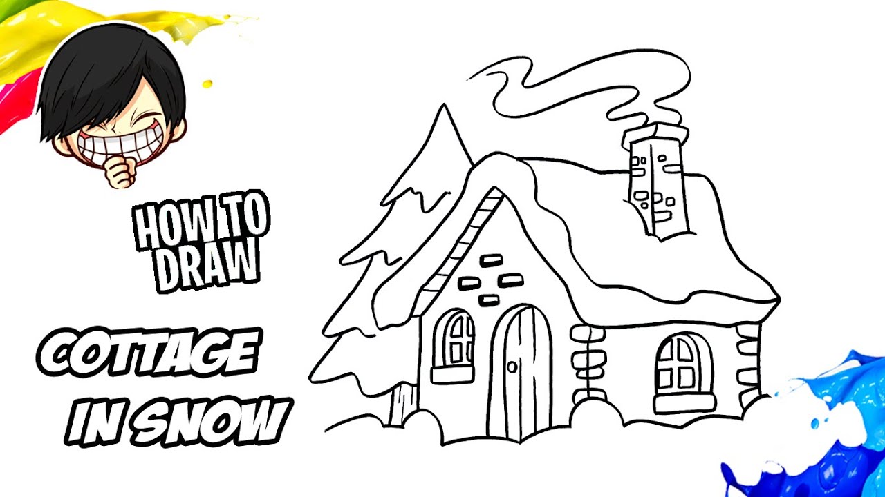How to draw Cottage in Snow - YouTube