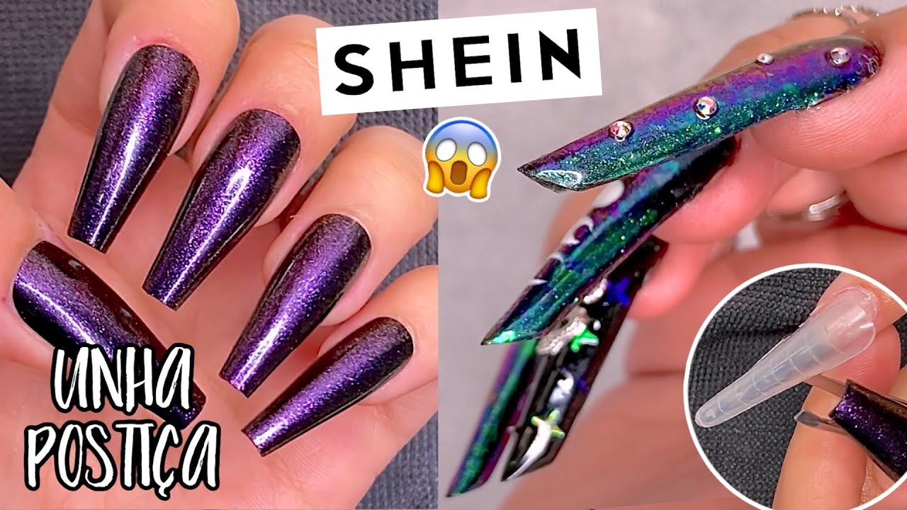 TESTEI: coisas de UNHA da SHEIN | Unha postiça, molde F1, glitter e ...