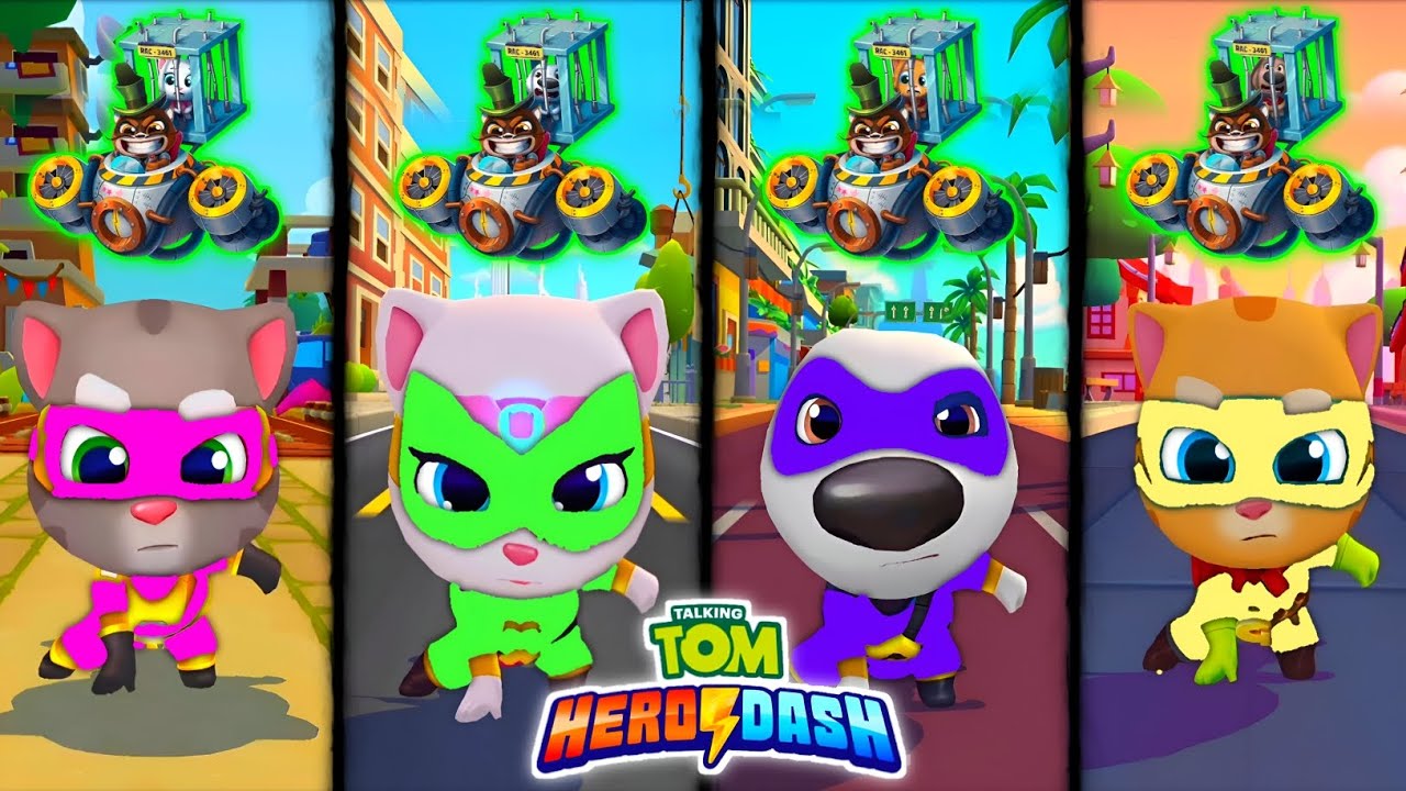 Talking Tom Hero Dash : Spray Colouring Suits All Heroes & Fights The Boss Raccoons & Heroes ...