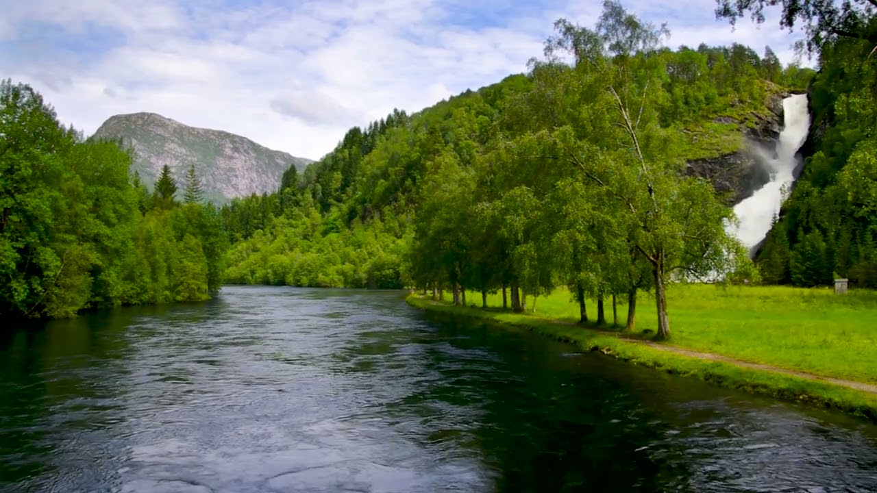 Scandinavian Mountains River Landscape 4k. Relaxing River Sounds from ...
