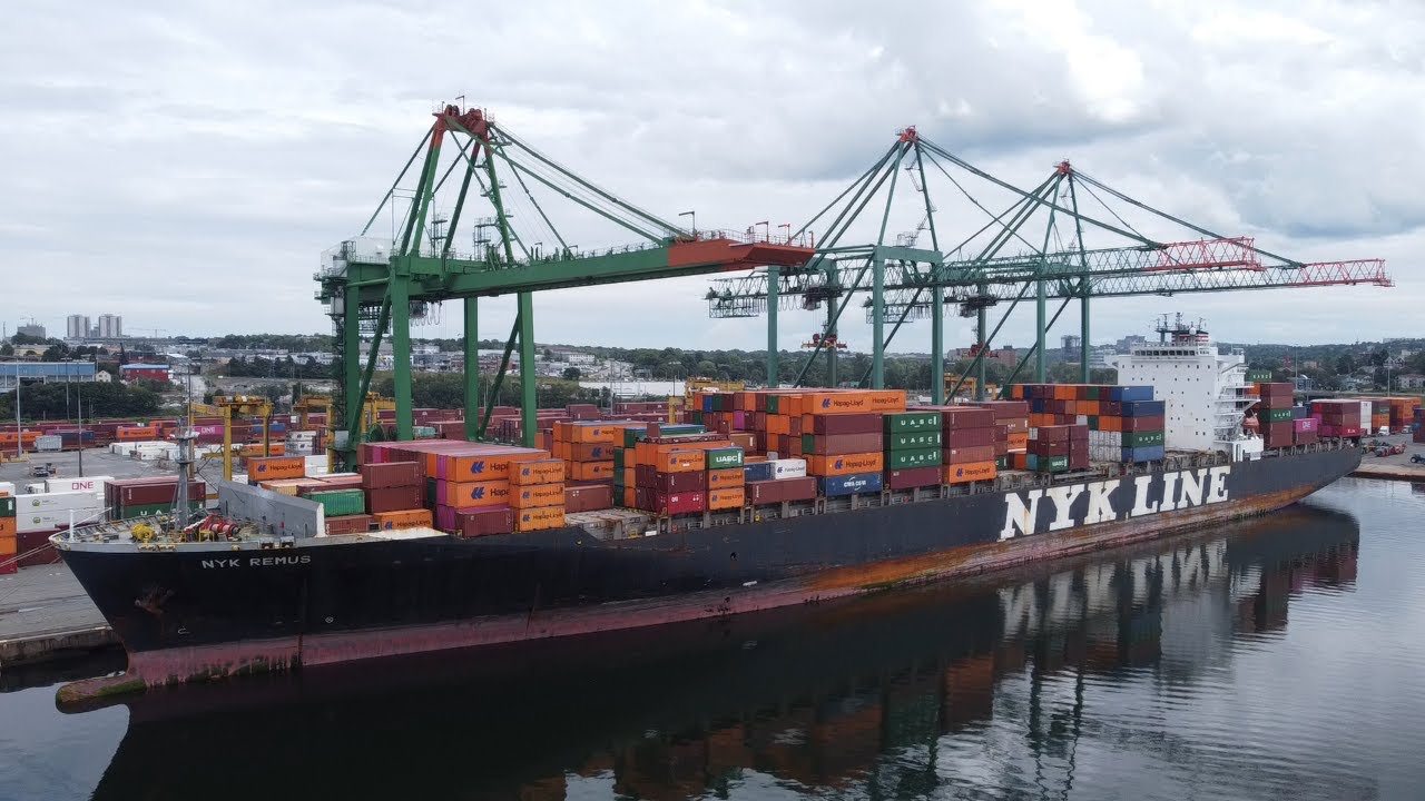 Nice Aerial Views! Container Ship NYK REMUS Loading at Fairview Cove ...