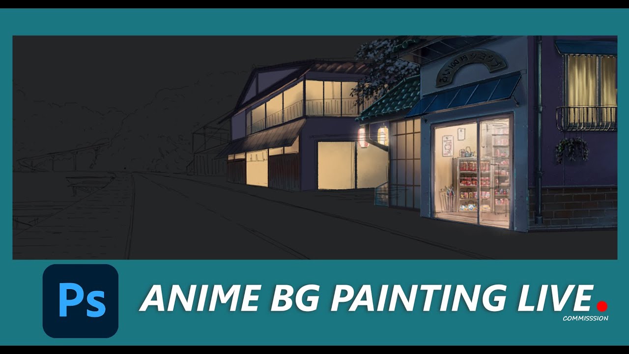 drawing anime background on photoshop live🔴 anime background tutorial ...