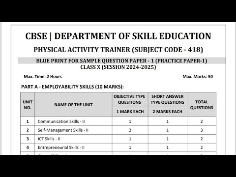 Physical Activity Trainer CBSE Class10th Official Sample paper Solution ...