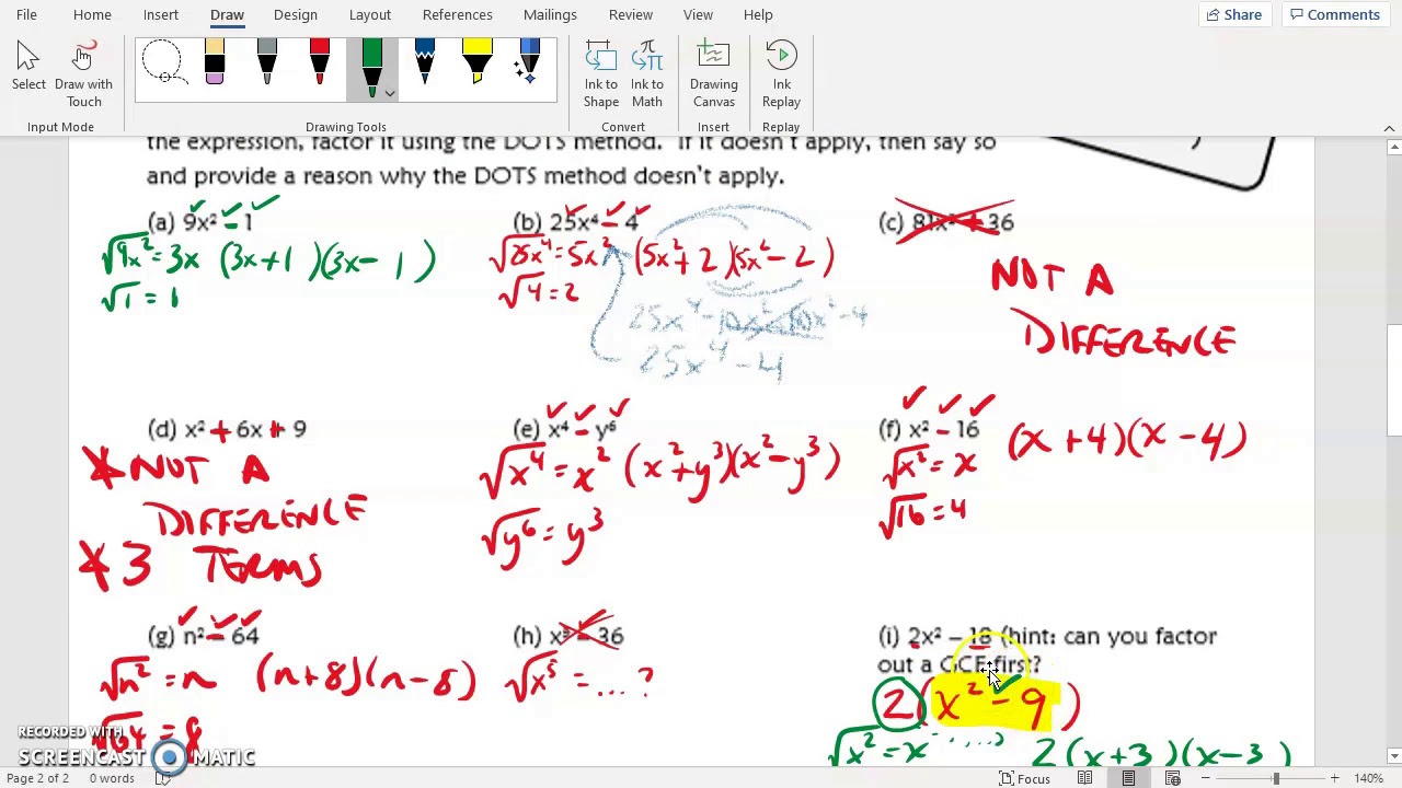 Practice 1 7 DOTS Factoring - YouTube