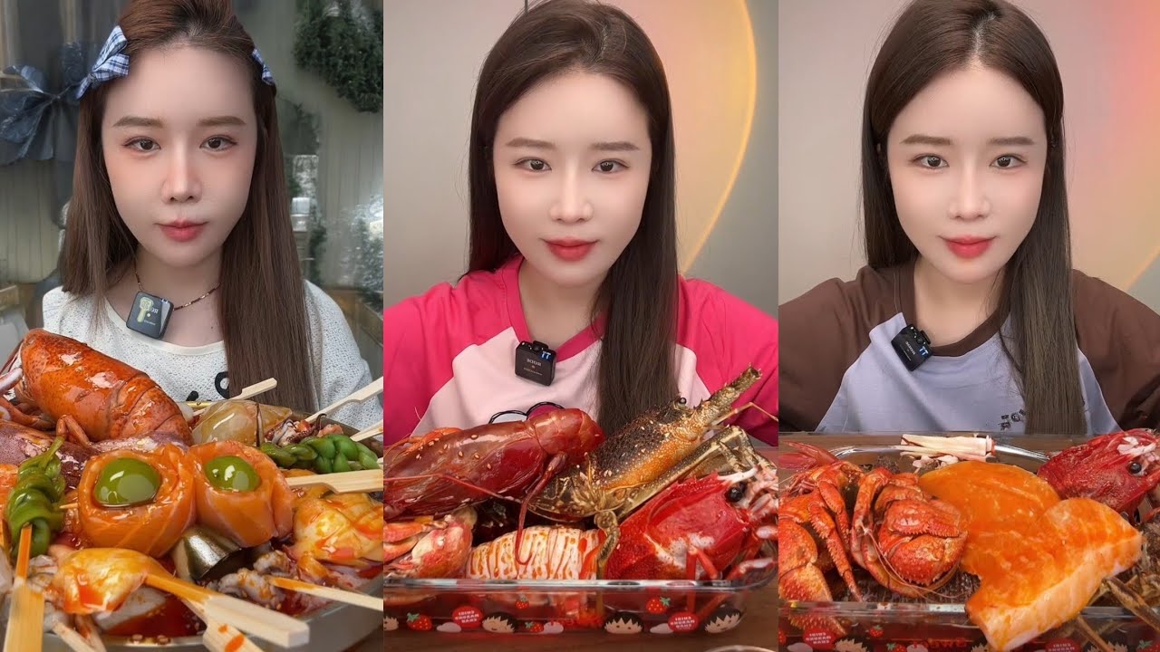 Mukbang #149:Eat seafood 🦞 salmon lobster red devil shrimp 🍤🤤#mukbang # ...