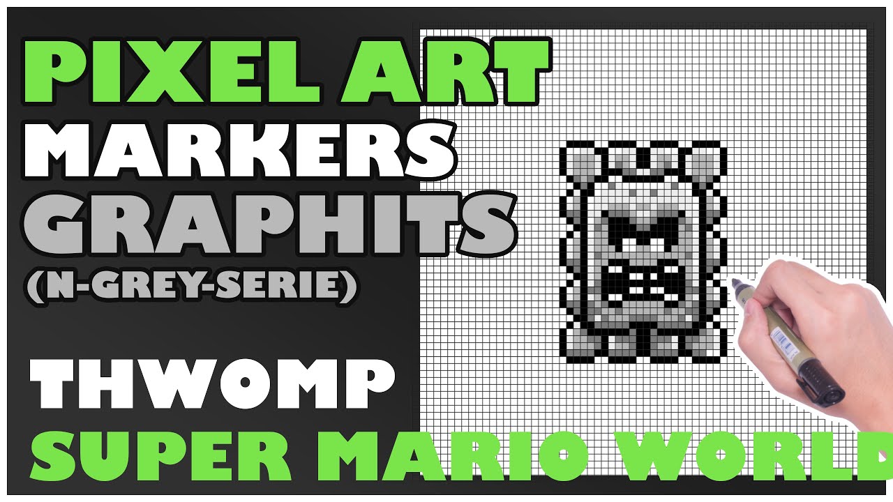 📚 TUTO PIXEL ART FACILE MARKER - Comment dessiner Thwomp - Super Mario ...
