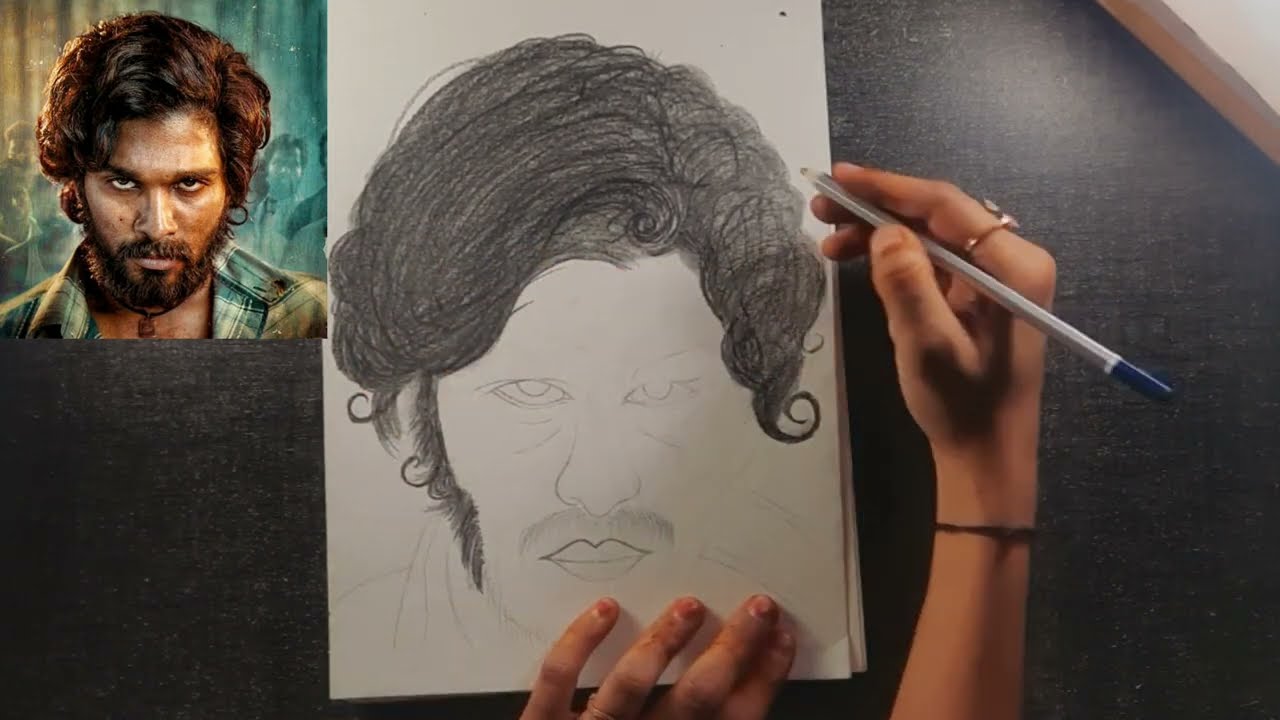 Hair Drawing Tutorial With Charcoal Pencil, Allu Arjun Drawing , Pushpa ...