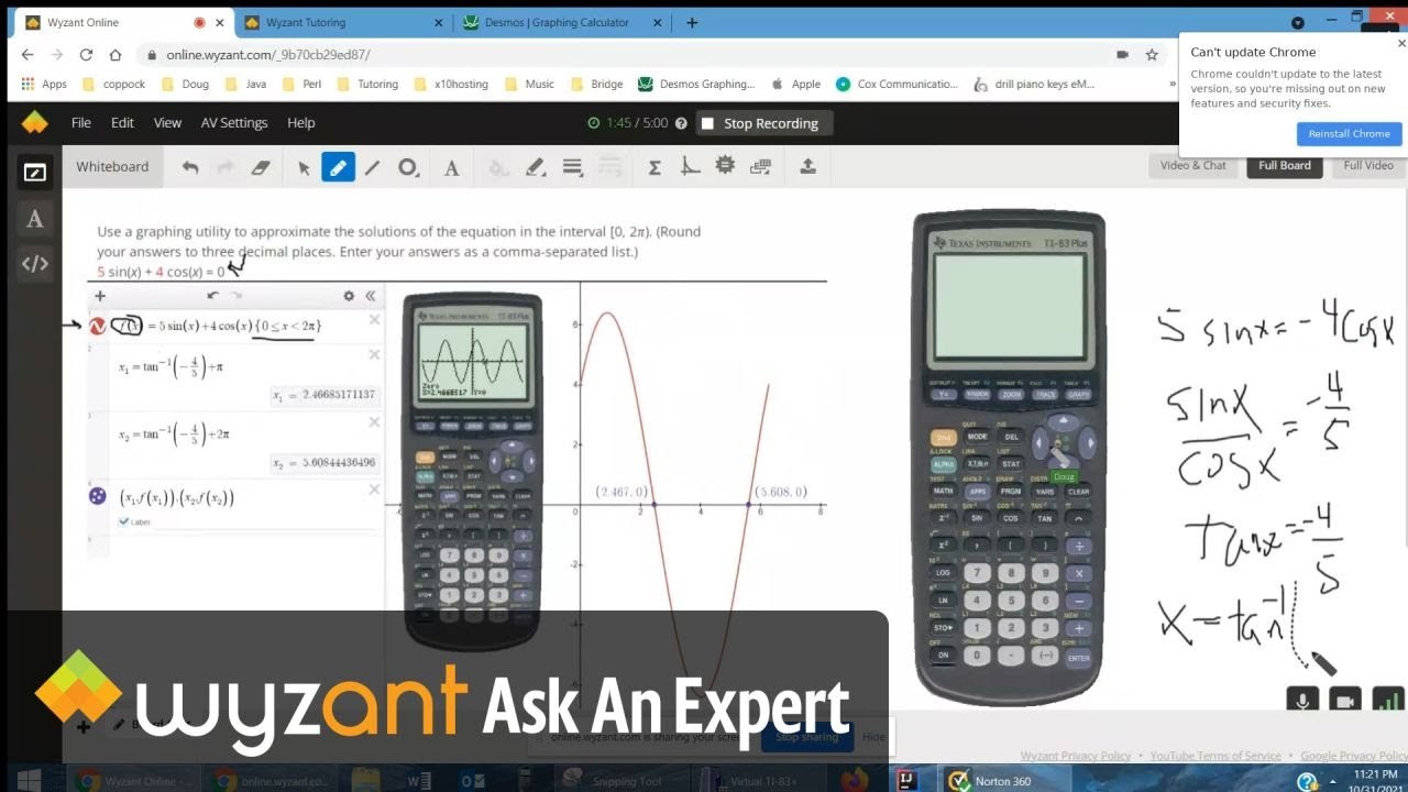 Solve a trig equation using a graphing calculator. - YouTube
